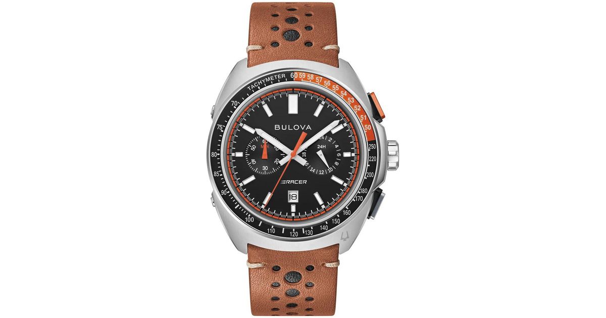 Bulova Racer Chronograph Watch 98B427 Leather in Grey for Men | Lyst UK