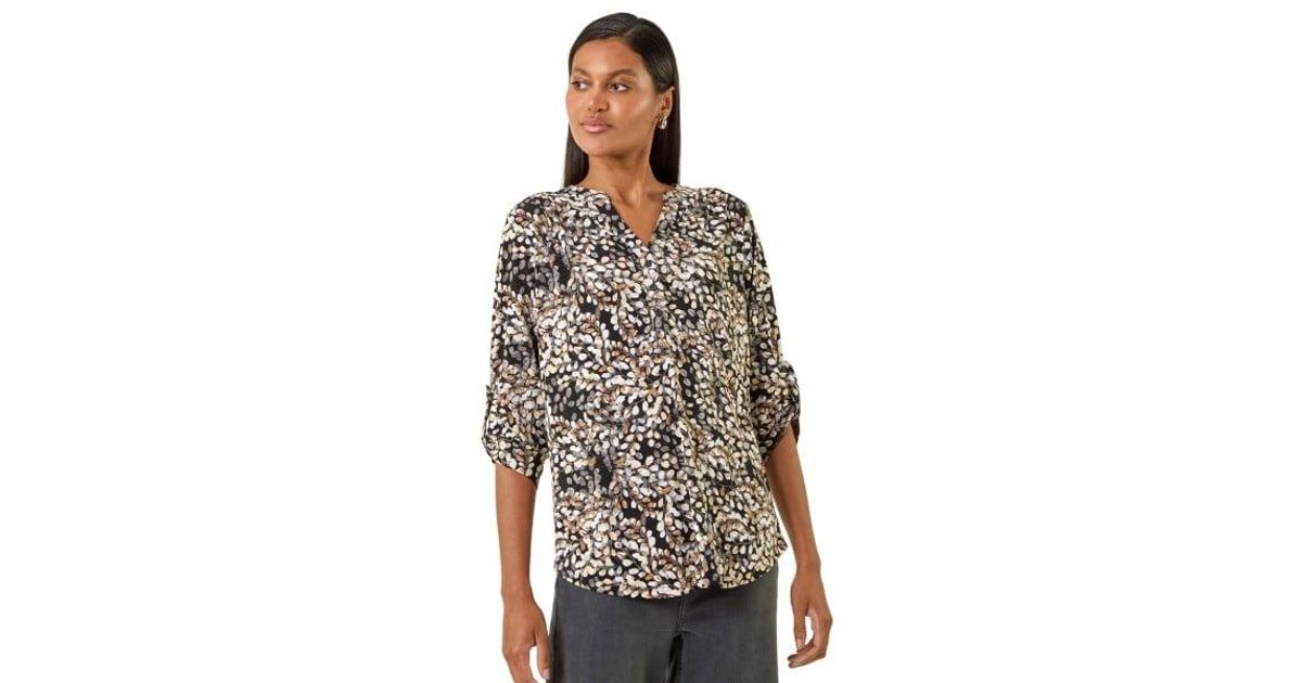 Roman Floral Puff Print Stretch Top in Black | Lyst UK