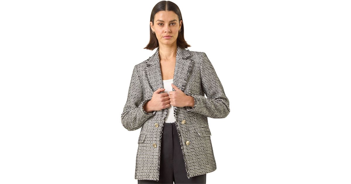 Roman Boucle Frayed Edge Jacket in Grey | Lyst UK
