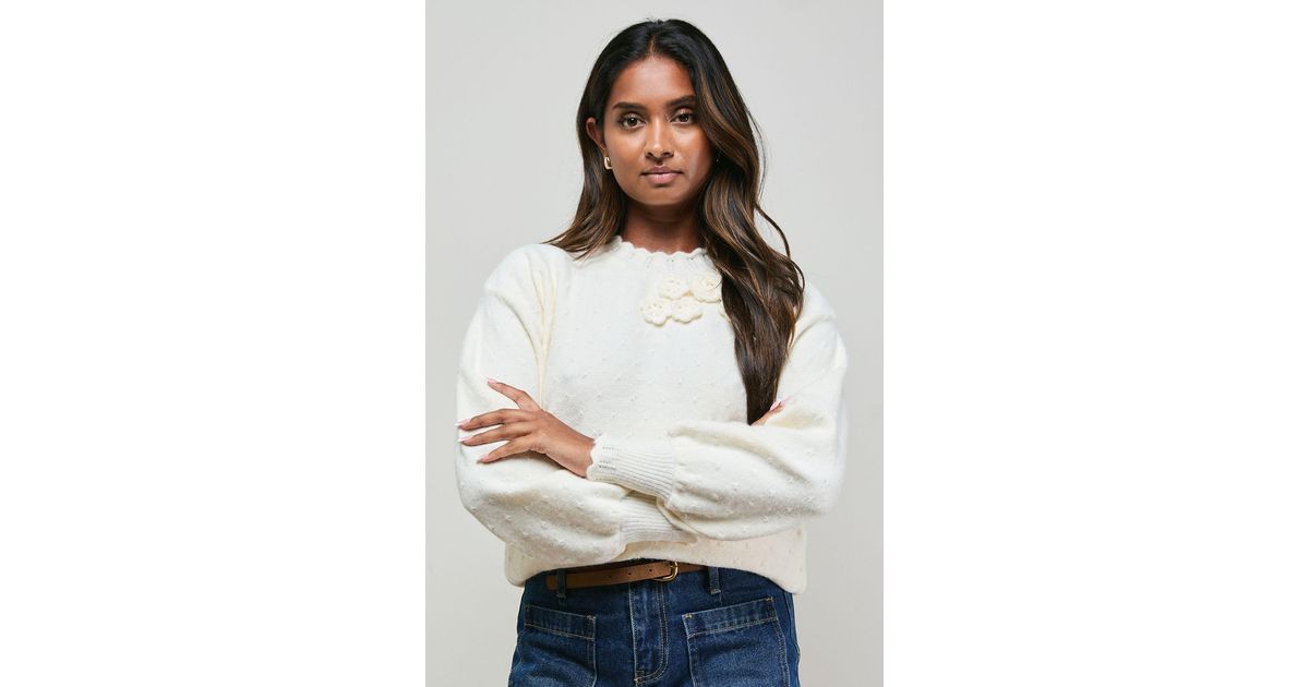 Oasis Floral Detail Long Sleeve Jumper in Grey | Lyst UK