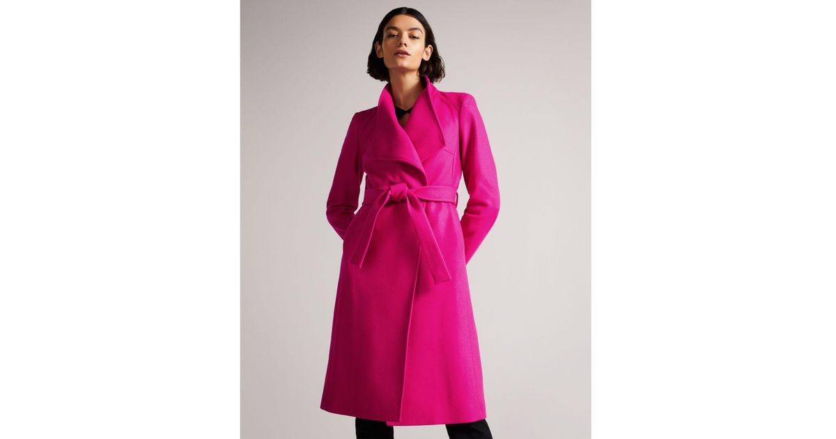Ted Baker Sandra Long Wool Wrap Coat, Bright in Pink | Lyst UK