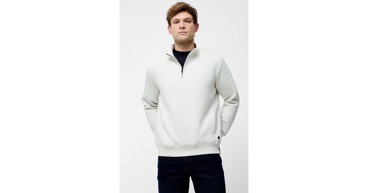 French Connection Off Cotton Blend ¼ Zip Side Pockets Jumper in White ...