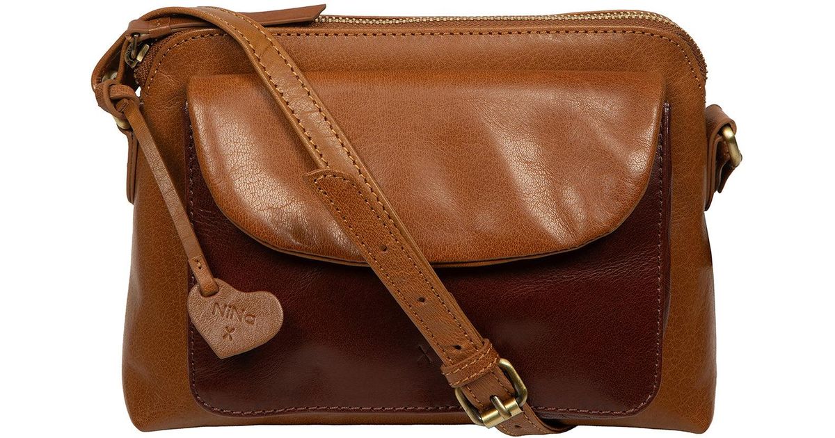 NiNa Amora 'Estella' Conker & Dark Tan Leather Cross Body Bag in Brown ...