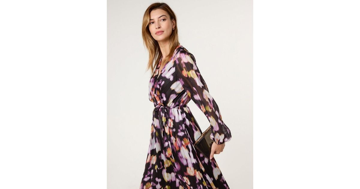 Blue Vanilla Lurex Watercolour Wrap Maxi Dress in Black | Lyst UK