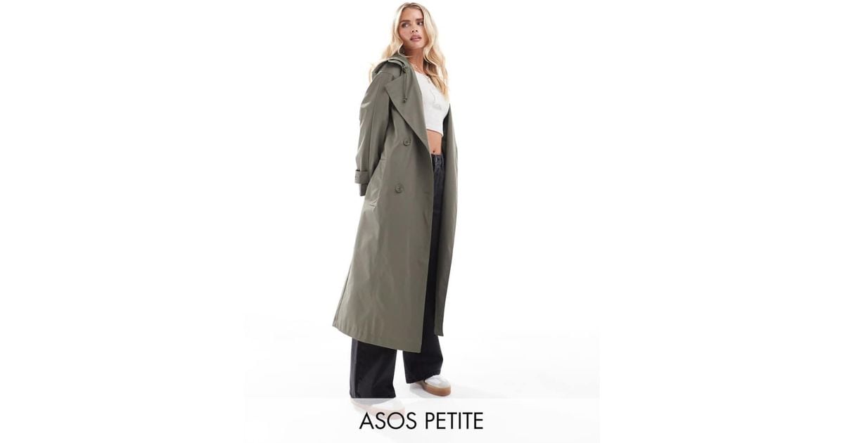 ASOS Design Rubberised Rain Hooded Trench Coat With Belt Detail in ...