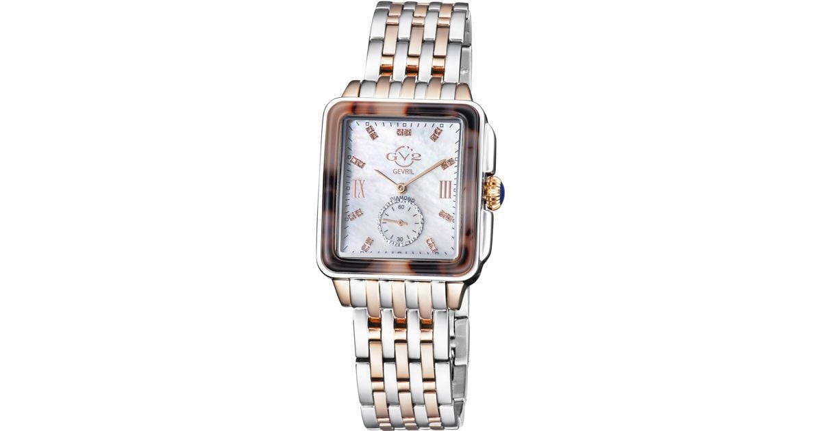 Gevril Gv2 Bari Tortoise Mother Of Pearl Dial Two Tone Ip Rose Bracelet ...