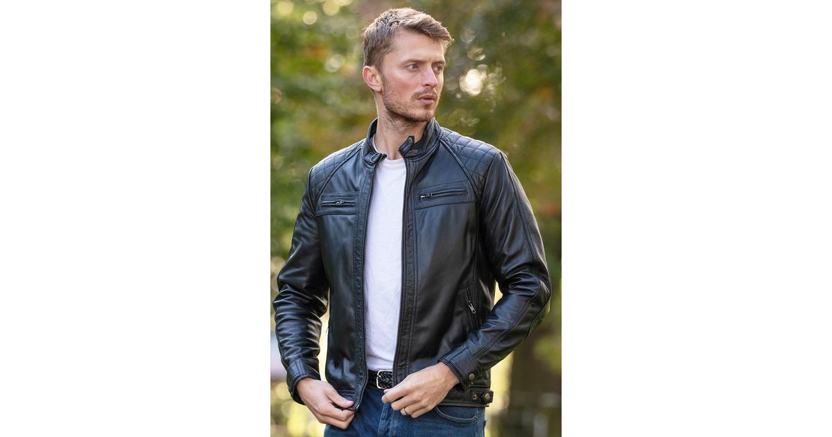Ashwood Leather 'Bronx' Real Biker Jacket in Blue for Men | Lyst UK