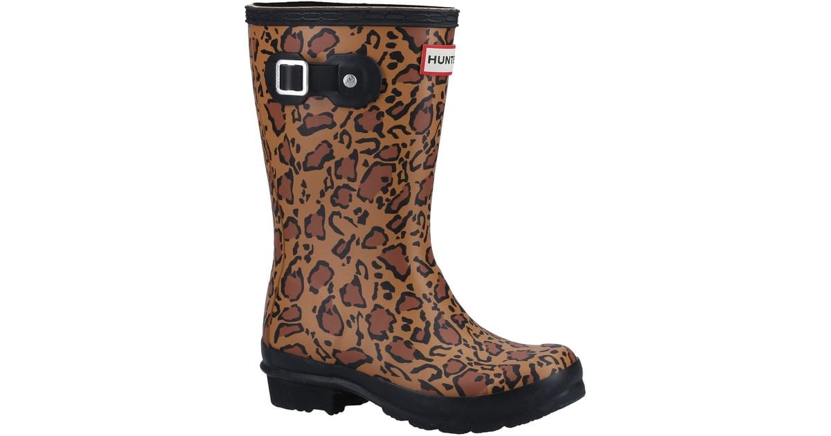 HUNTER Original Short Leopard Print Rubber Rich Tan/Saddle/ Wellington ...