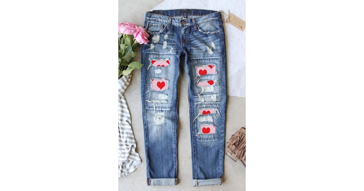 Everyday the Label Boyfriend Jeans Distressed Patchwork in Blue | Lyst UK