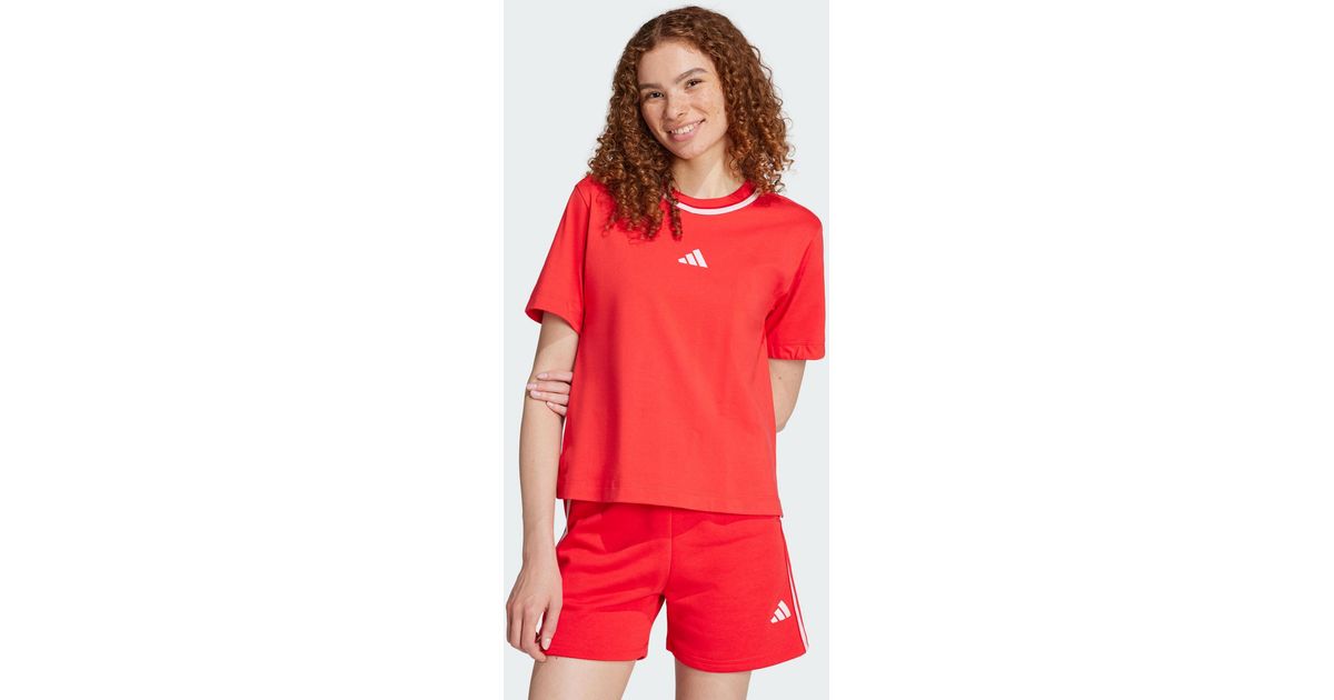 adidas Essentials Color Pop Cotton Tee in Red | Lyst UK