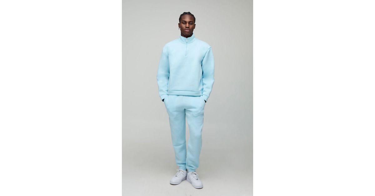 BoohooMAN Oversized Boxy Quarter Zip Bonded Scuba Tracksuit in Blue for ...