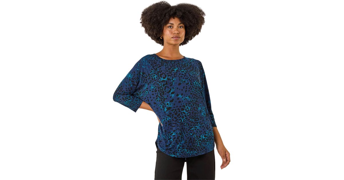 Roman Animal Print Stretch Top in Blue | Lyst UK