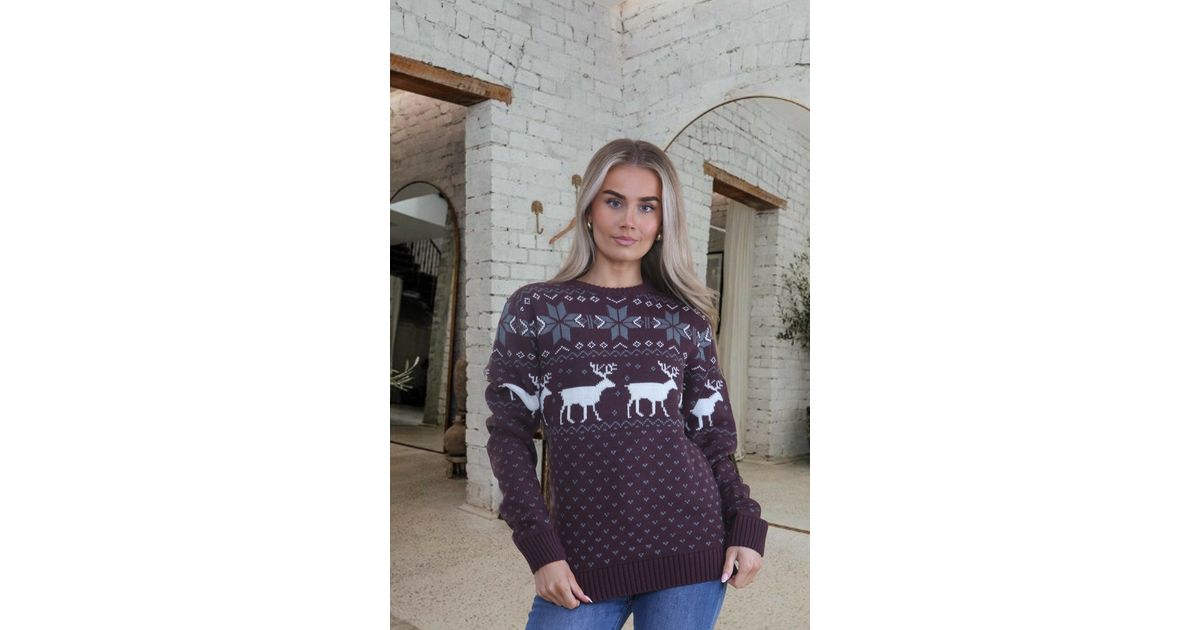 Femme Luxe Reindeer & Snowflake Pattern Knitted Christmas Jumper in ...
