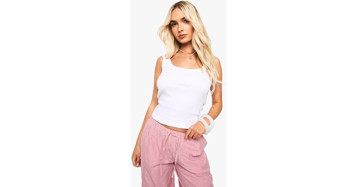 Boohoo Thick Binding Square Neck Tank Vest in White | Lyst UK