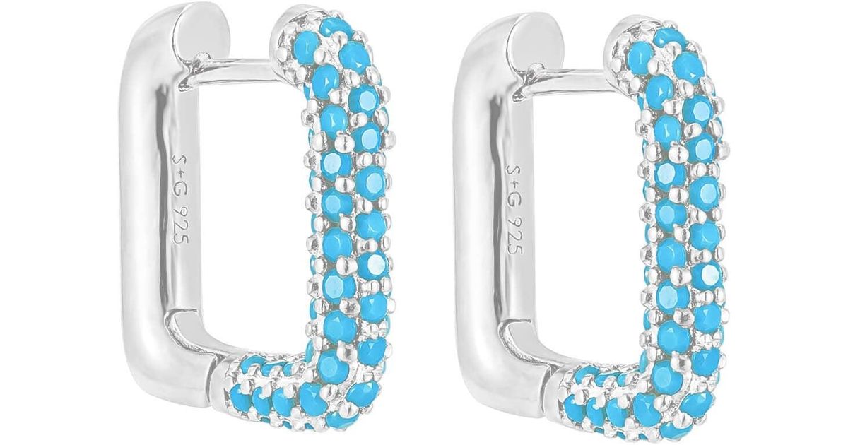 SEOL + GOLD Sterling Rectangle Hoops in Blue | Lyst UK