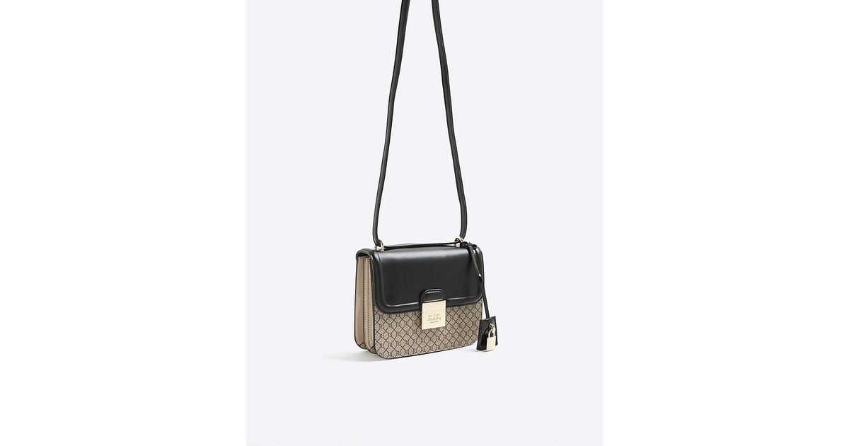 River Island Satchel Bag Monogram Print Lock Front in White | Lyst UK