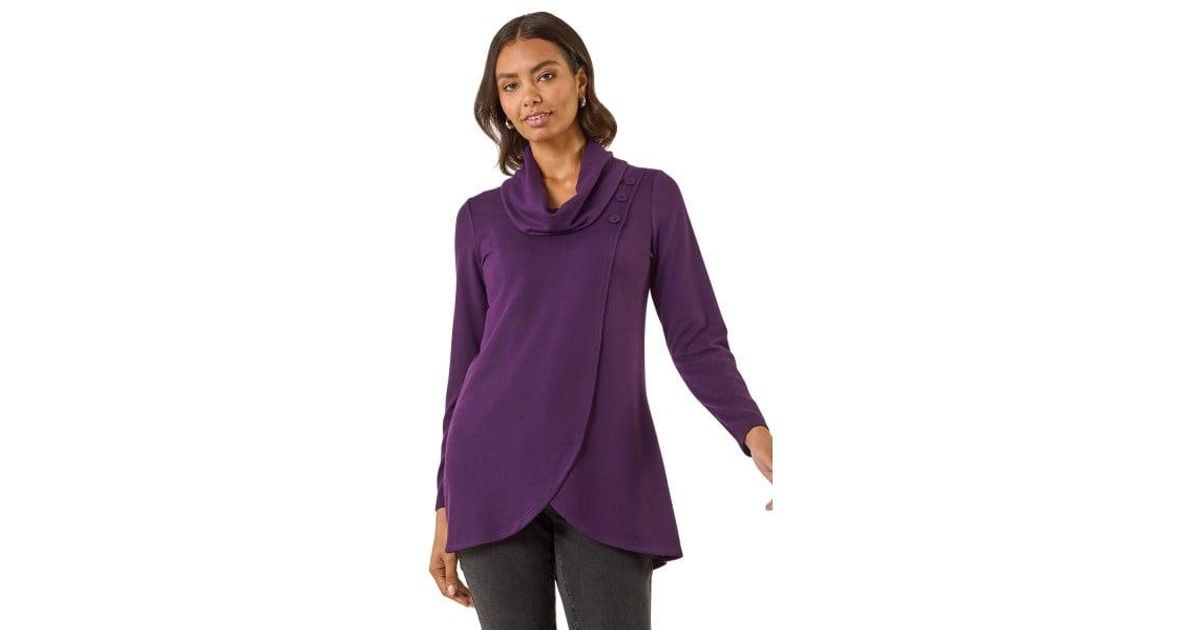 Roman Wrap Front Cowl Neck Top in Purple | Lyst UK