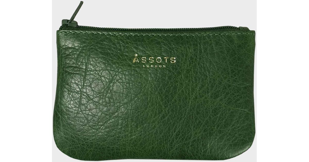 Assots London Poppy' Full Grain Leather Zip Top Coin Purse in Green ...