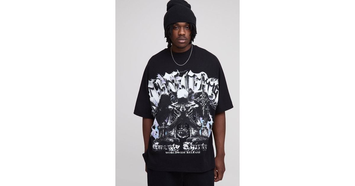 BoohooMAN Tall Oversized Heavyweight Gothic Large Scale Print T-Shirt ...