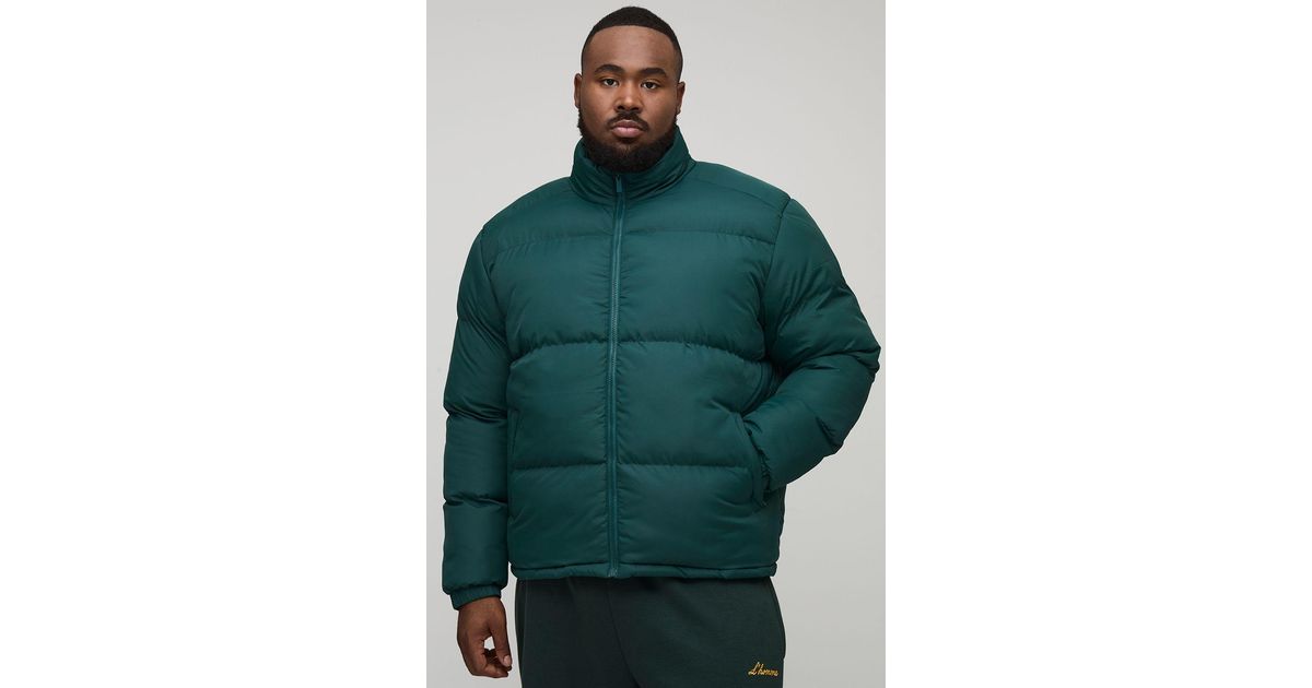 BoohooMAN Plus Funnel Neck Regular Fit Puffer Jacket in Green for Men ...