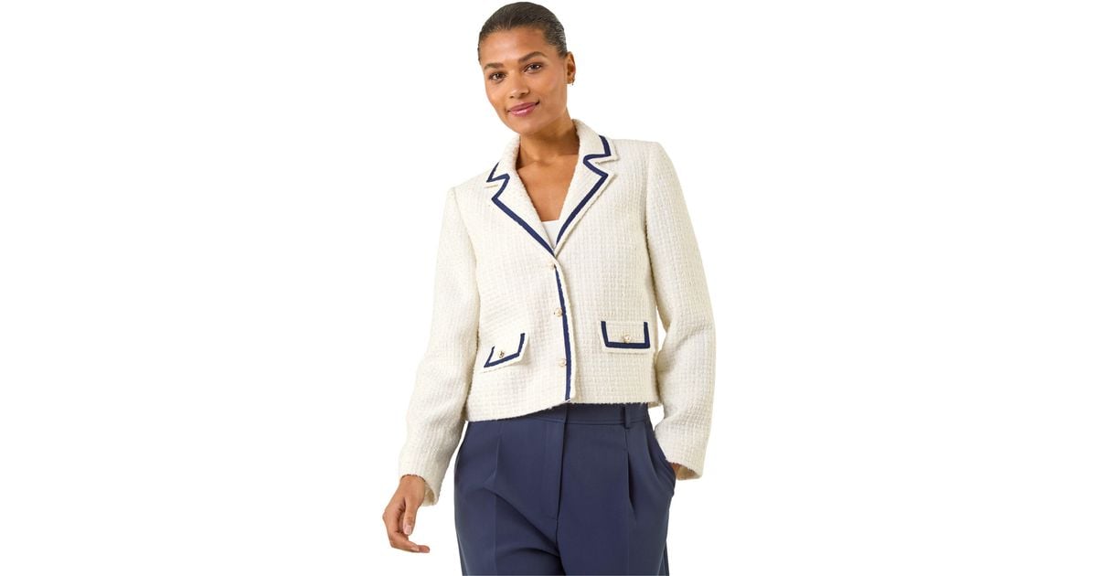 Roman Boucle Contrast Tape Jacket in White | Lyst UK