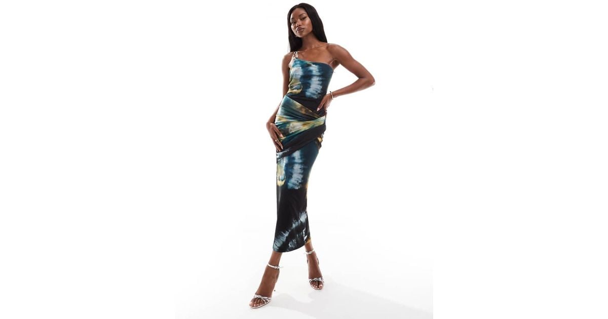 ASOS Mesh Cowl Trim Maxi Dress in Blue | Lyst UK