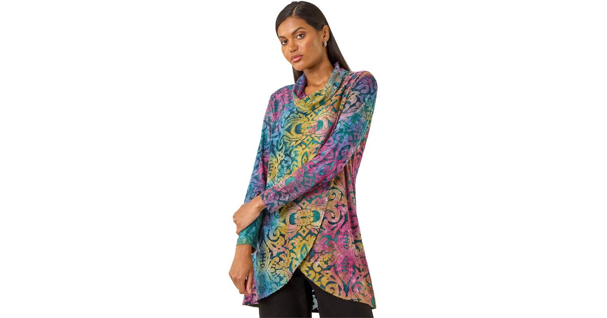 Roman Textured Burnout Print Top in Blue | Lyst UK