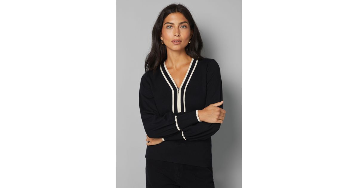 Wallis Zip Front Tipped Knitted Top in Black | Lyst UK