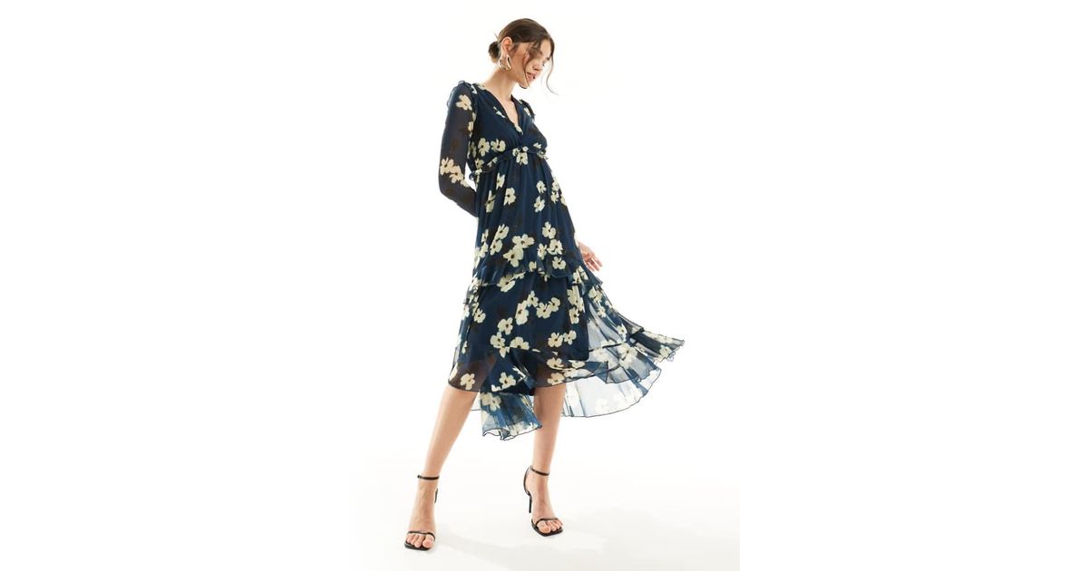 Style Cheat Stye Ruffle Detail Midi Dress in Blue | Lyst UK