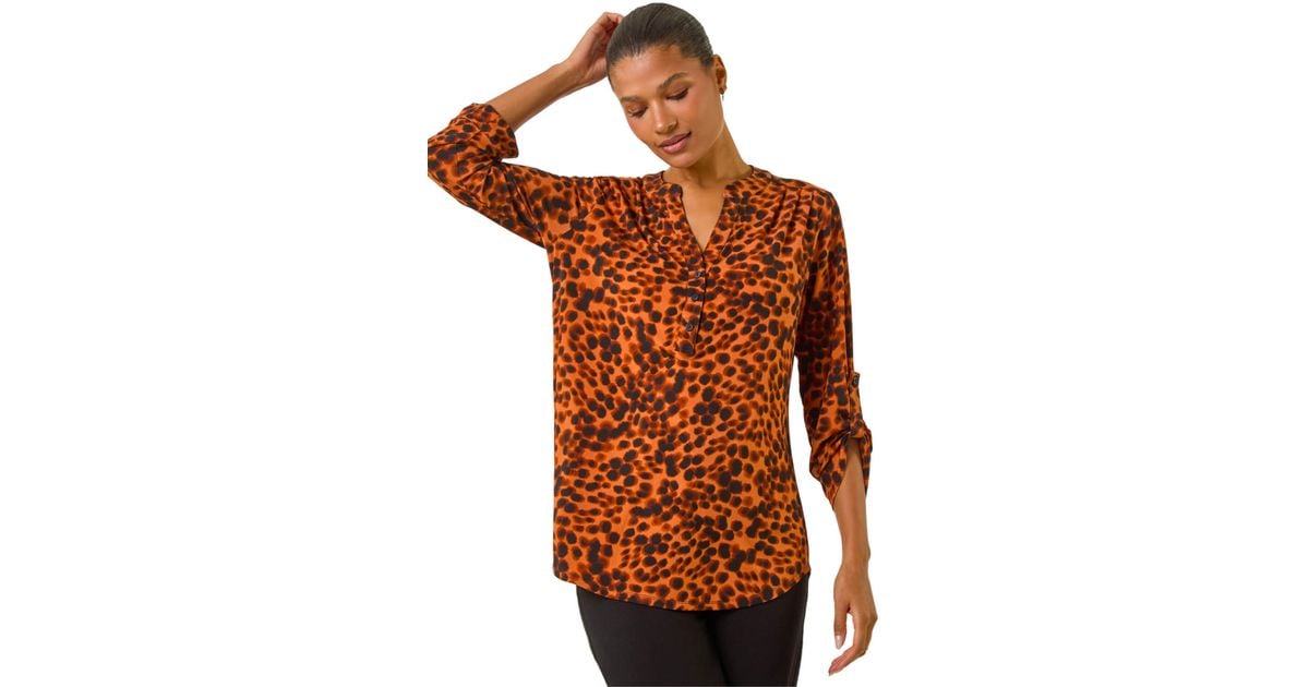 Roman Spot Print Stretch Top in Orange | Lyst UK