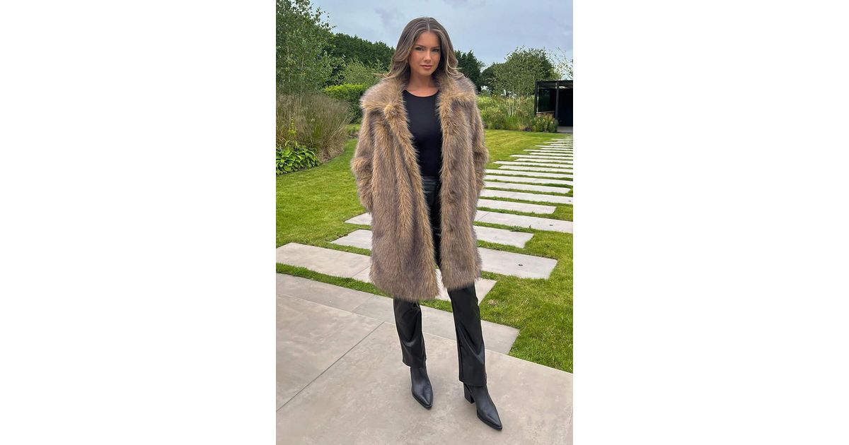 AX Paris Faux Fur Long Jacket in Green | Lyst UK