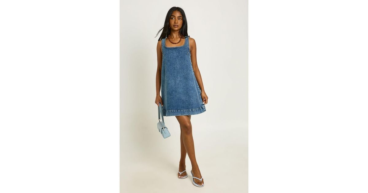 Boohoo A-Line Square Neck Mini Dress in Blue | Lyst UK