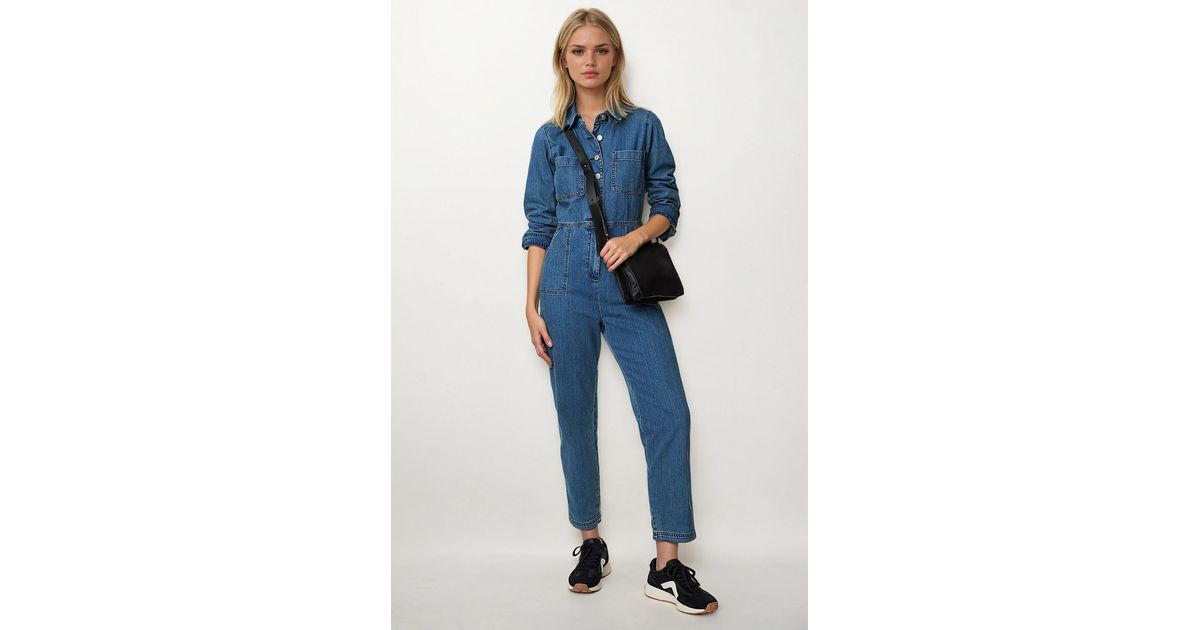 Secret Label Denim Long Sleeve Boiler Suit in Blue | Lyst UK