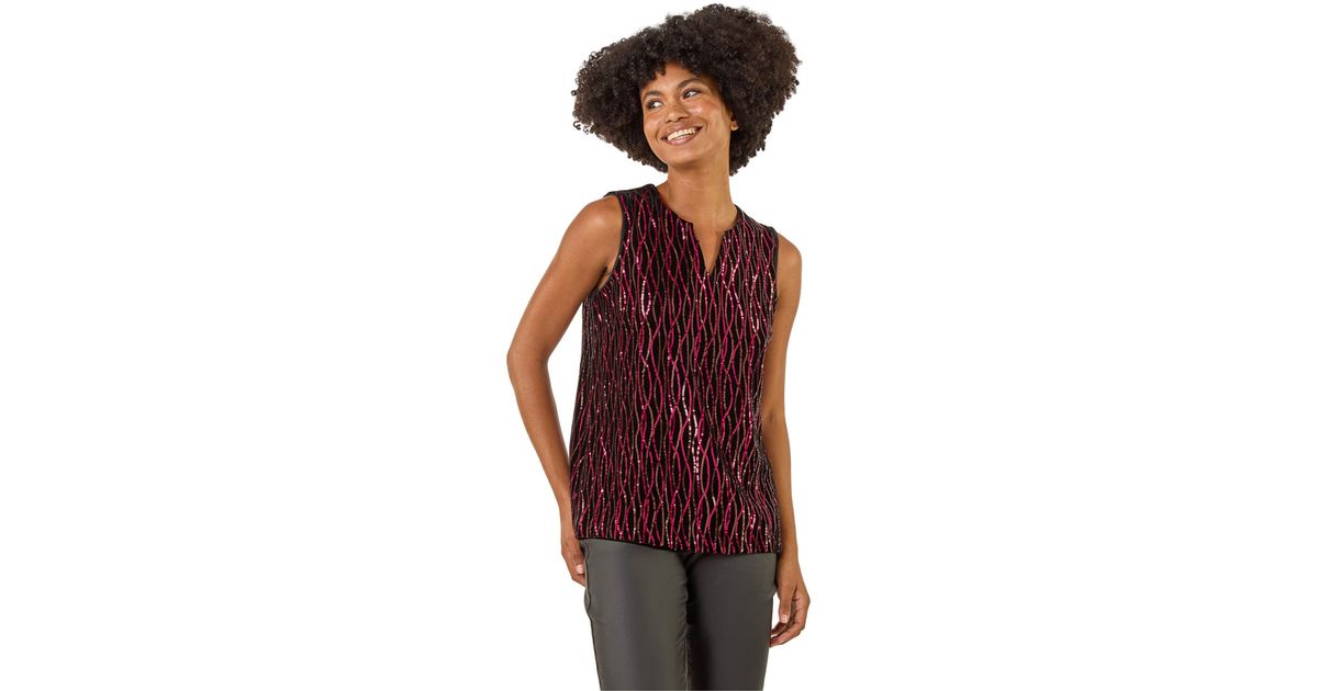 Roman Sequin Velvet Vest Top in Red | Lyst UK