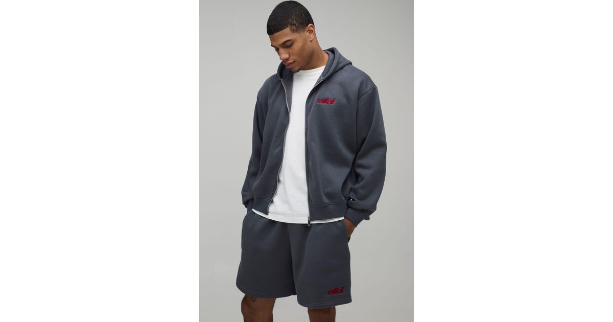 BoohooMAN Oversized Boxy Ofcl Zip Through Hooded Short Tracksuit in ...