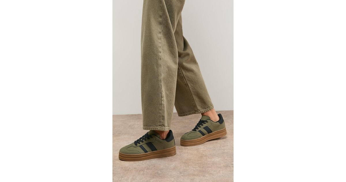 Oasis Isla Faux Suede Lace Up Platform Trainers in Green | Lyst UK