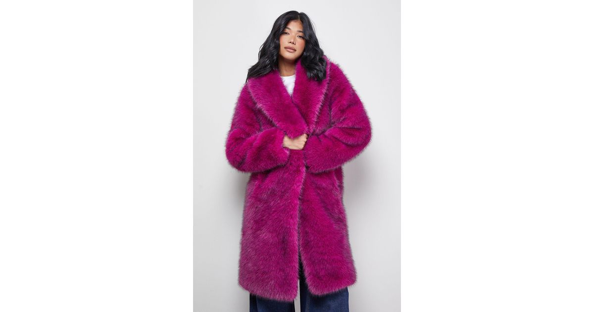 Warehouse Two Tone Luxe Faux Fur Coat in Purple | Lyst UK