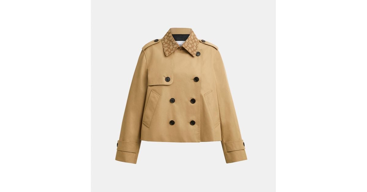 COACH Short Trench Coat With Signature Collar in Natural | Lyst UK