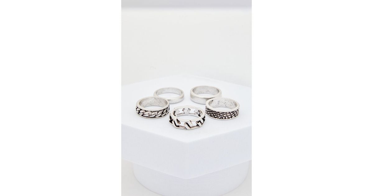 BoohooMAN 5 Pack Embossed Rings in Metallic for Men | Lyst UK