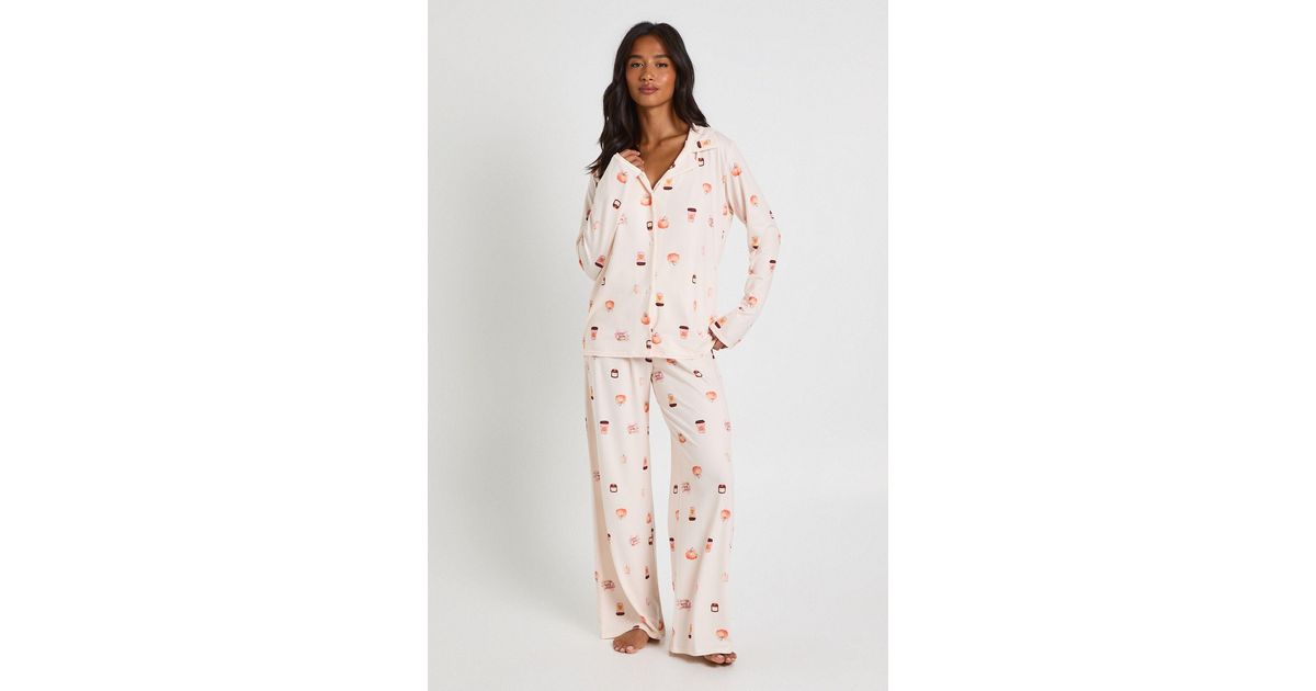 Boohoo Petite Autumn Print Long Sleeve Shirt & Trousers Pyjama Set in ...