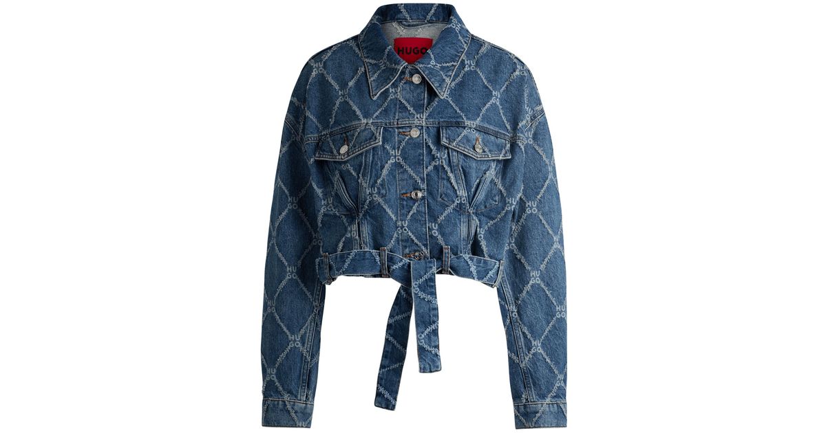 HUGO Cropped Denim Jacket in Blue | Lyst UK