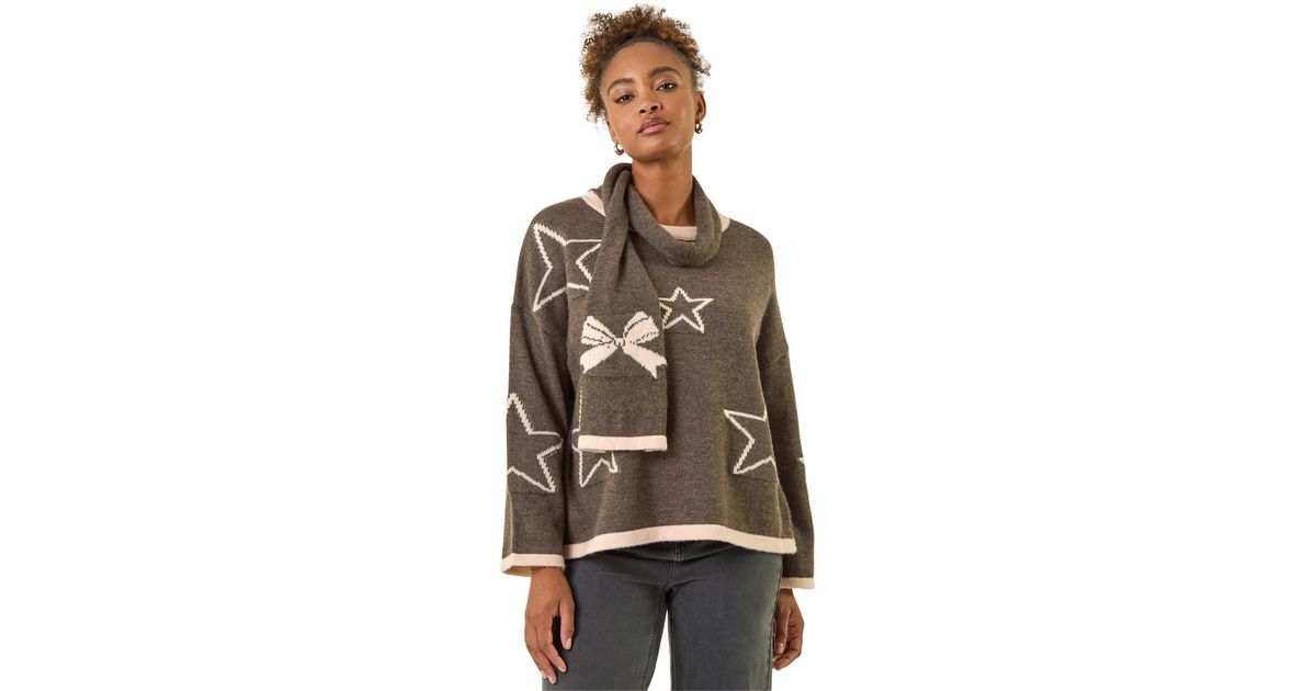 Roman Star Scarf Knitted Set in Brown | Lyst UK