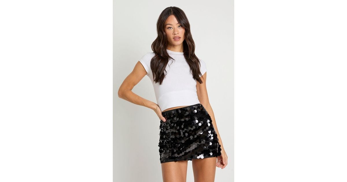 Boohoo Tall Disc Sequin Mini Skirt in Black | Lyst UK
