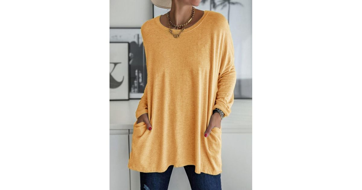 Everyday the Label Long Sleeve Pocket Tunic Top in Orange | Lyst UK