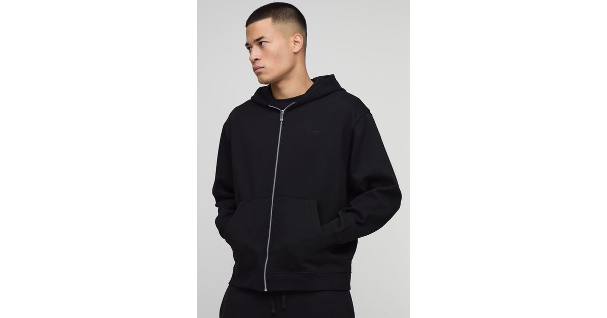 BoohooMAN Basic Bm Signature Oversized Zip Through Hoodie in Black for ...