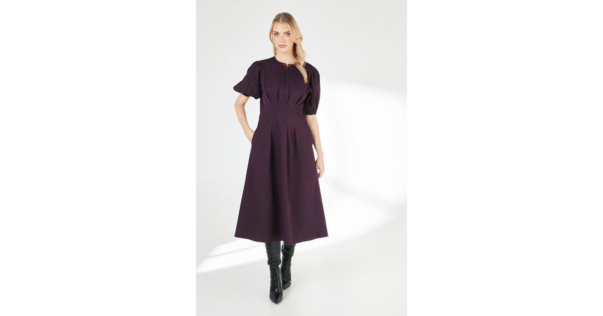 PRINCIPLES Pleat Detail Puff Sleeve Midi Dress in Purple | Lyst UK