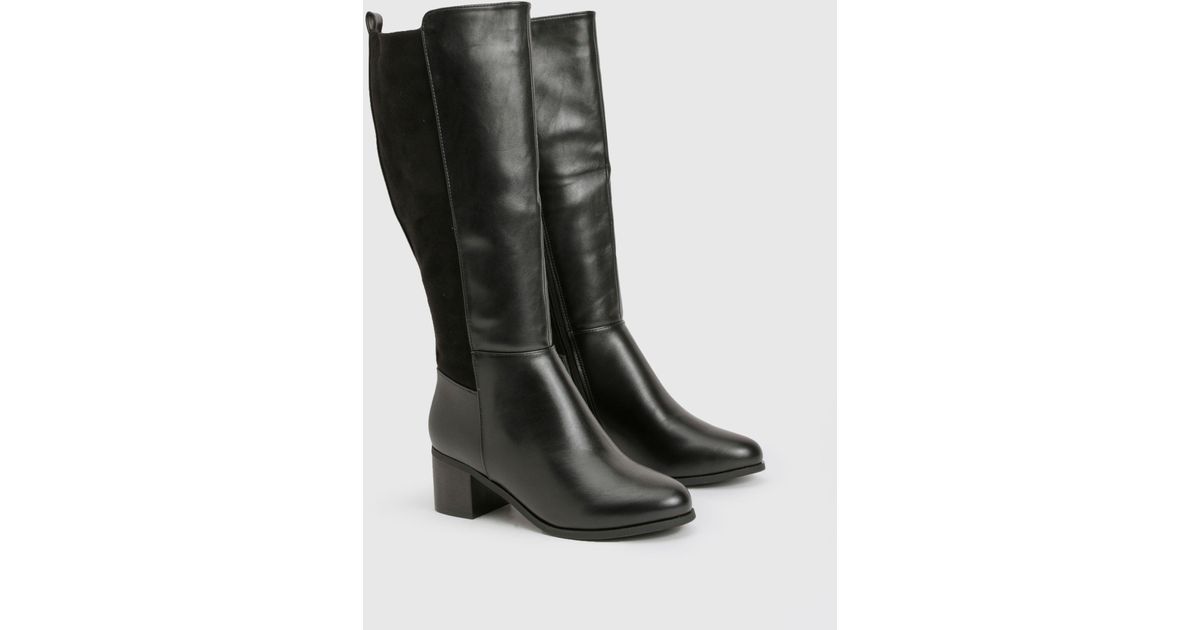 Boohoo Wide Fit Stretch Panel Knee High Boots in Black | Lyst UK