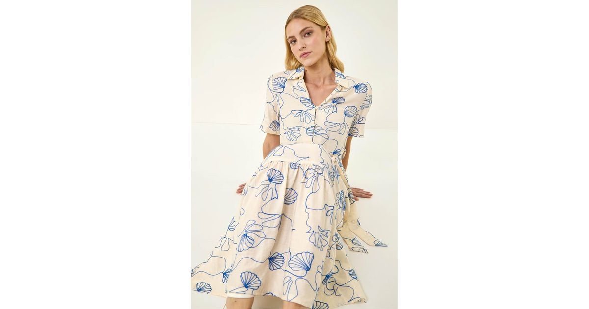 Roman Sea Shell Print Midi Dress in Natural | Lyst UK