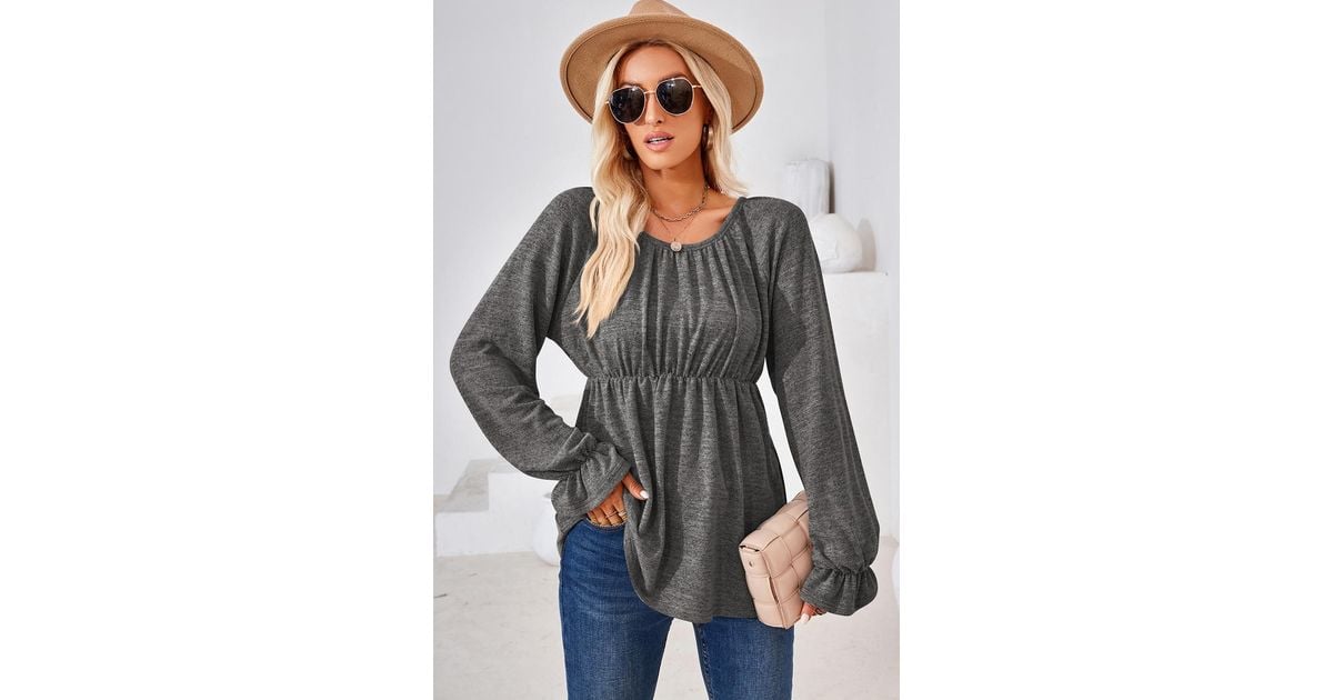 Everyday the Label Long Sleeve Ruffle Cuff Top in Grey | Lyst UK