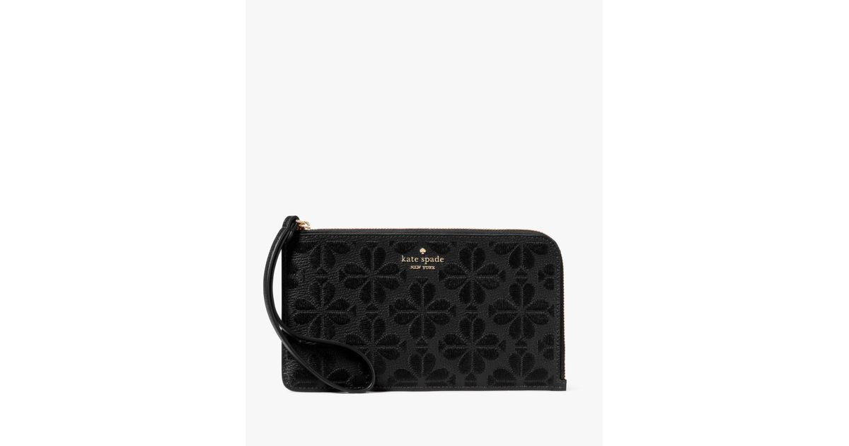 Kate Spade Lucy Flower Embroidered Medium L-Zip Wristlet in Black | Lyst UK